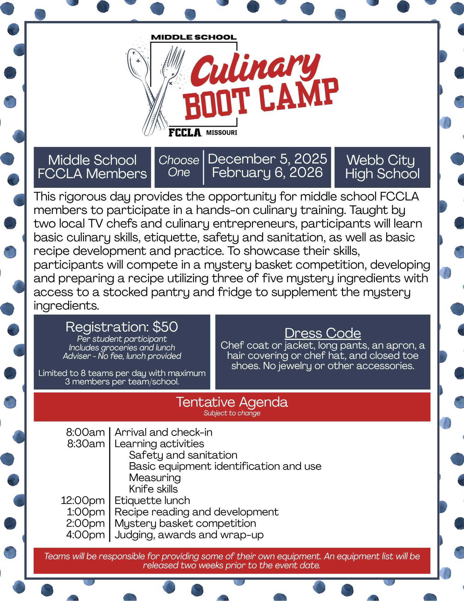 Middle School Culinary Boot Camp - MOFCCLA
